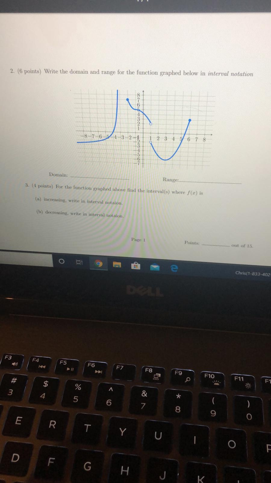 Solved 2. (6 points) Write the domain and range for the | Chegg.com