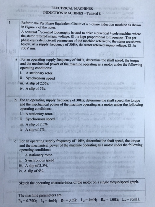 Solved ELECTRICAL MACHINES INDUCTION MACHINES-Tutorial 8 1 | Chegg.com