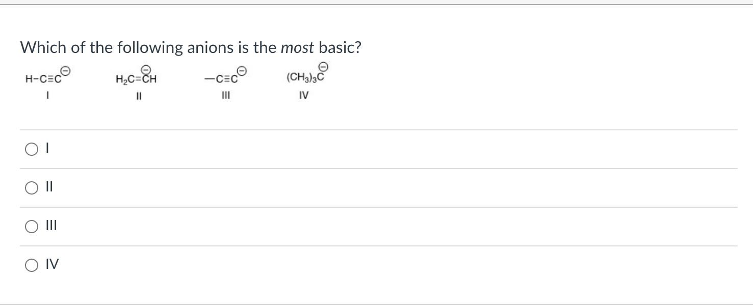 Solved Which of the following anions is the most basic? | Chegg.com