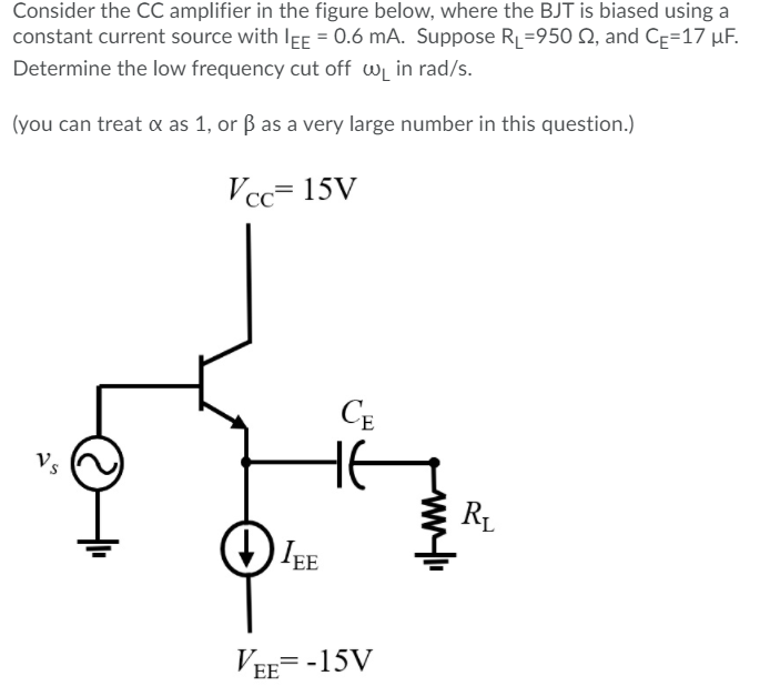 Solved Consider the CC amplifier in the figure below, where | Chegg.com