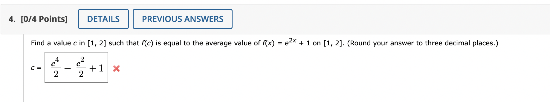 Solved Find a value c in [1,2] such that f(c) is equal to | Chegg.com