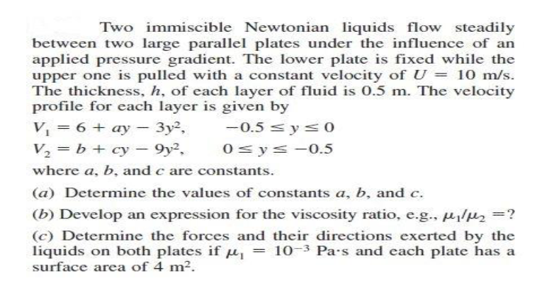 Solved Two immiscible Newtonian liquids flow steadily | Chegg.com