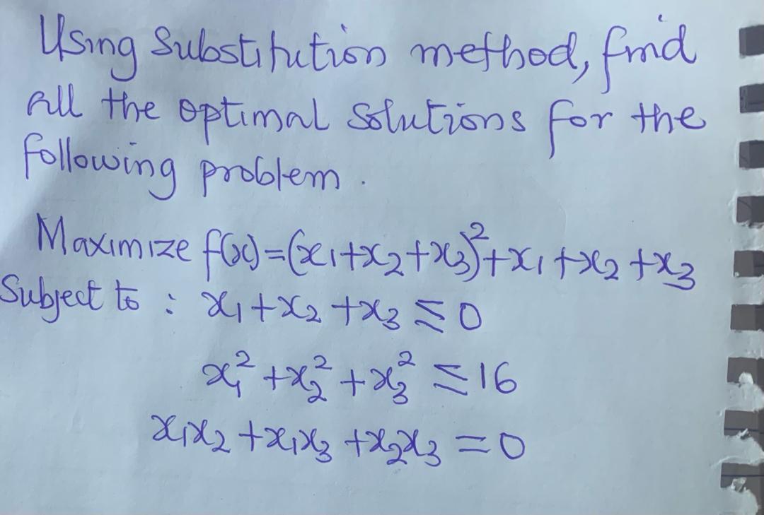 Solved Using substitution method, fridfill the optimal | Chegg.com