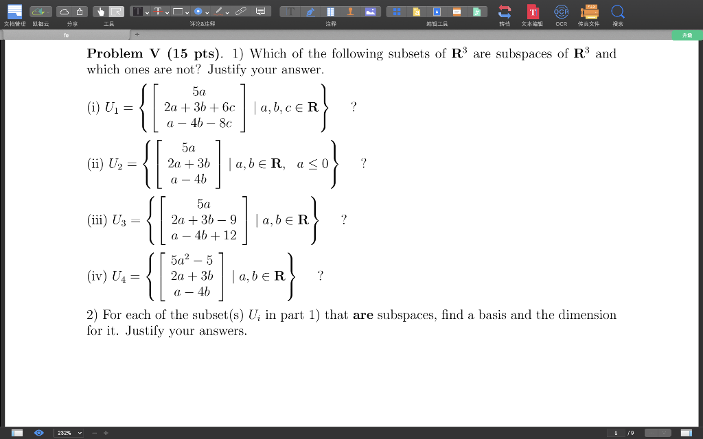 Solved 1) Which of the following subsets of R3 are subspaces | Chegg.com