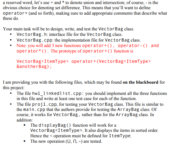 Mini-project: Extending the ADT Bag using vector In | Chegg.com