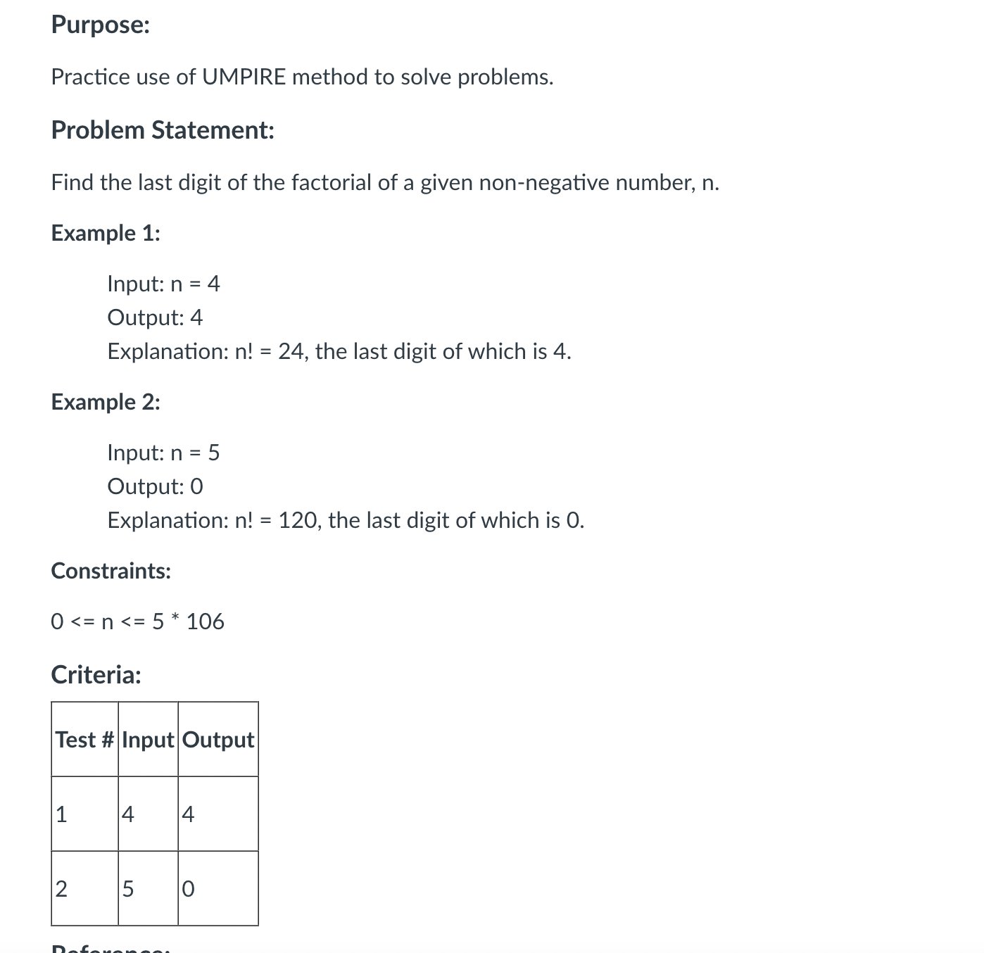 Solved Purpose:Practice use of UMPIRE method to solve | Chegg.com