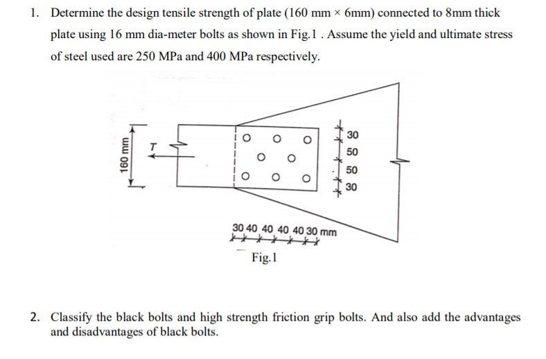 Solved 1. Determine the design tensile strength of plate | Chegg.com