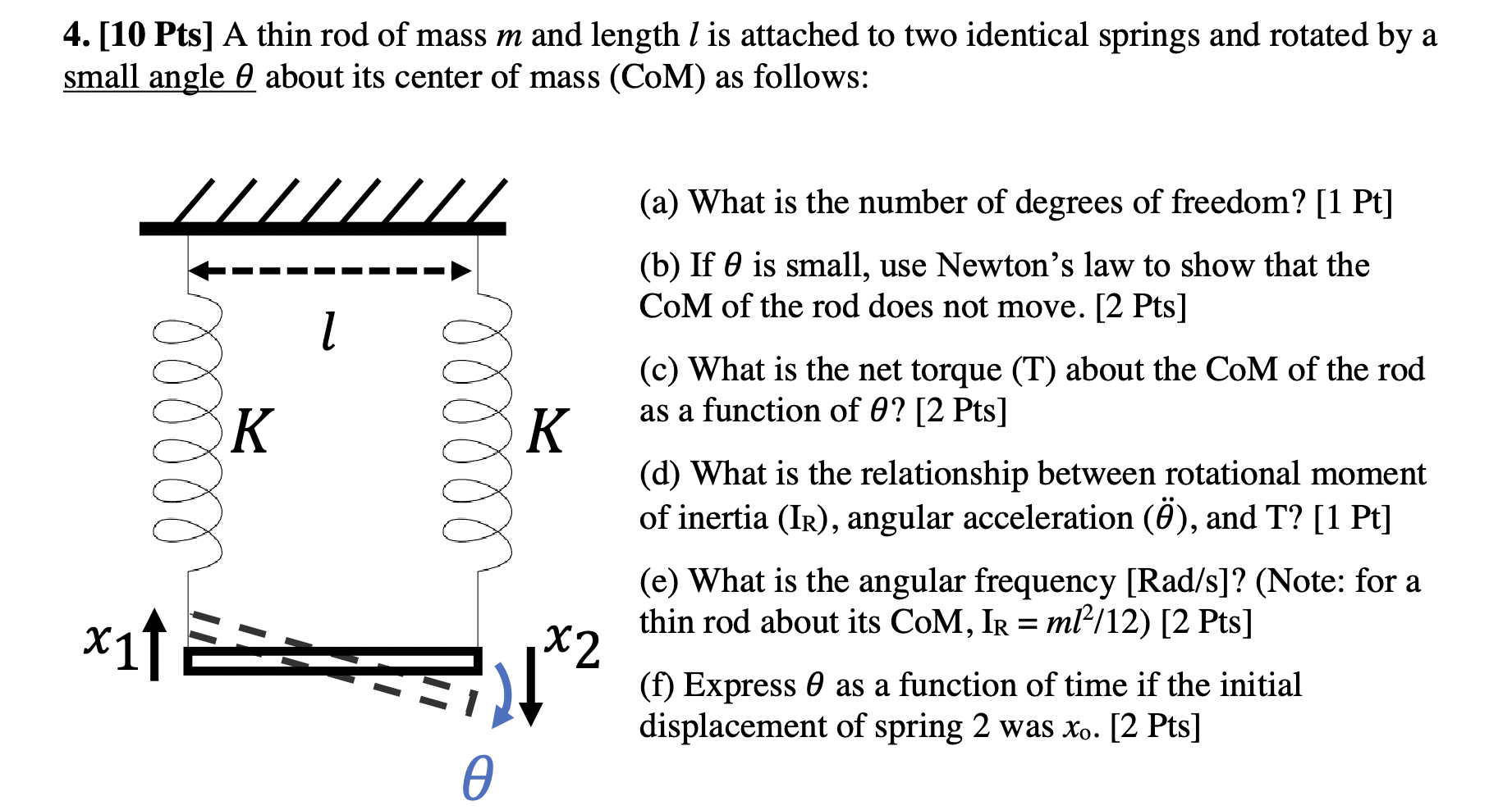 Solved 4. [10 Pts] A thin rod of mass m and length l is | Chegg.com