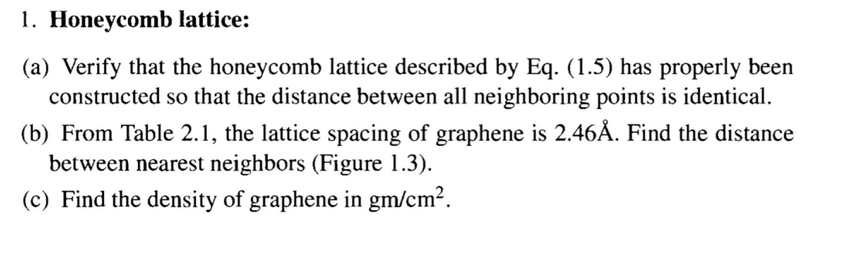 1. Honeycomb lattice: (a) Verify that the honeycomb | Chegg.com