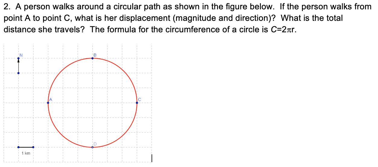Solved 2. A person walks around a circular path as shown in | Chegg.com
