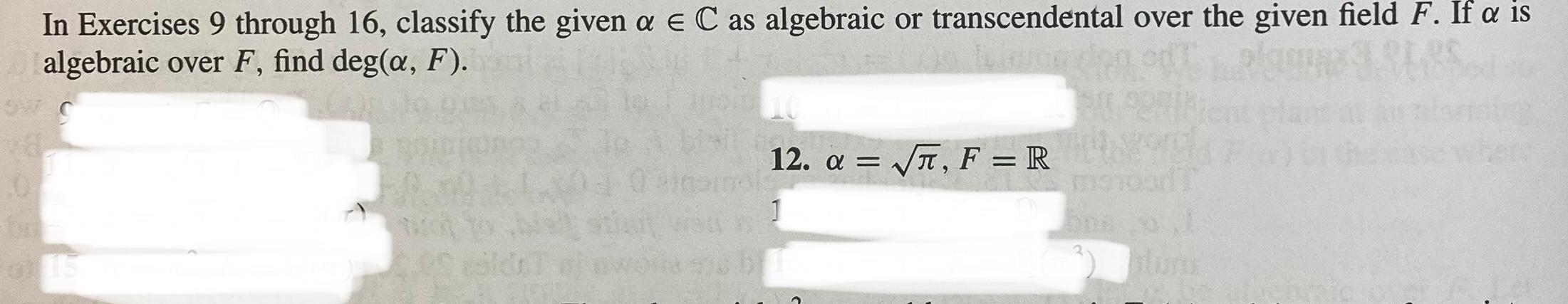 In Exercises 9 through 16 , classify the given α∈C as | Chegg.com