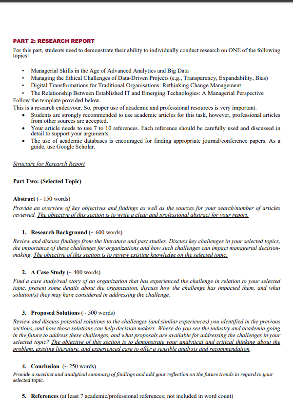 PART 2: RESEARCH REPORT For this part, students need | Chegg.com