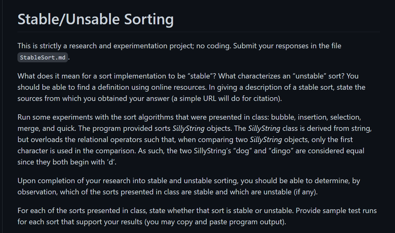 Stable/Unsable Sorting This is strictly a research | Chegg.com