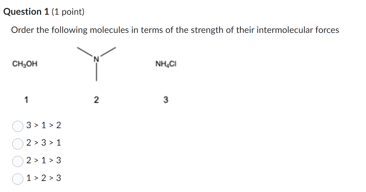 Solved Order the following molecules in terms of the | Chegg.com