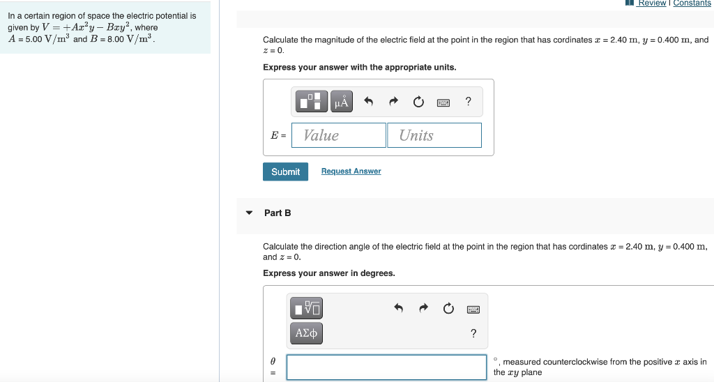 Solved Review Constants In a certain region of space the | Chegg.com