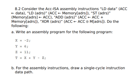 Solved 8.2 Consider the Acc-ISA assembly instructions "LD | Chegg.com