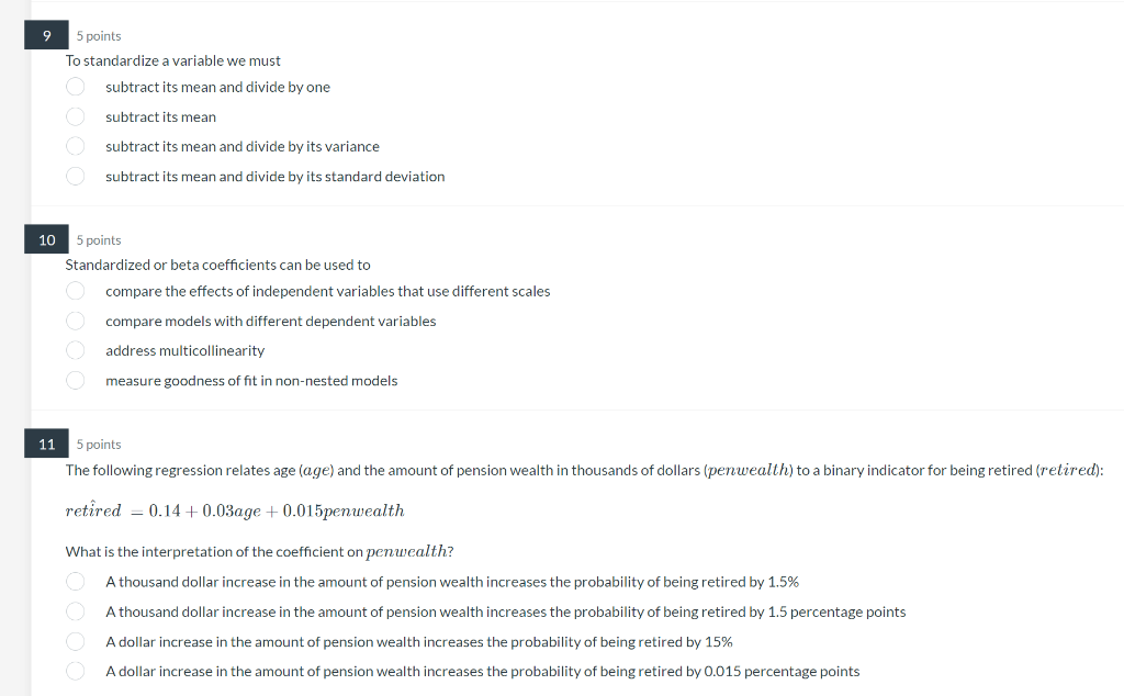 Solved 9 5 points To standardize a variable we must o | Chegg.com