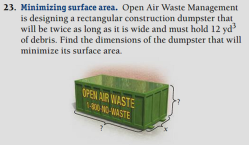 Solved 23. Minimizing surface area. Open Air Waste | Chegg.com