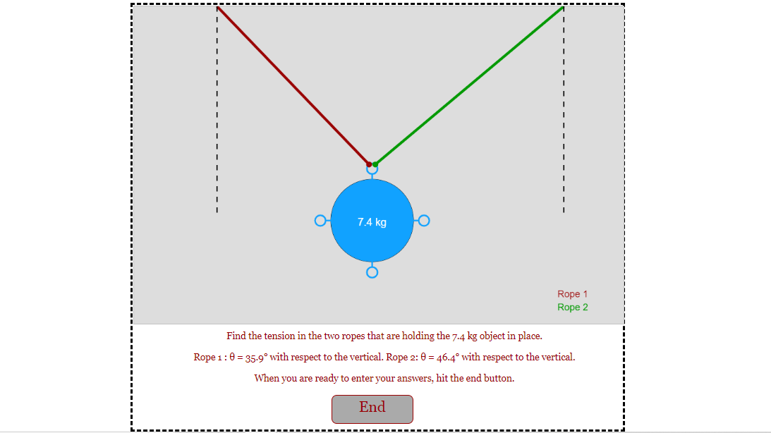 Solved 7.4 kg Rope 1 Rope 2 Find the tension in the two | Chegg.com
