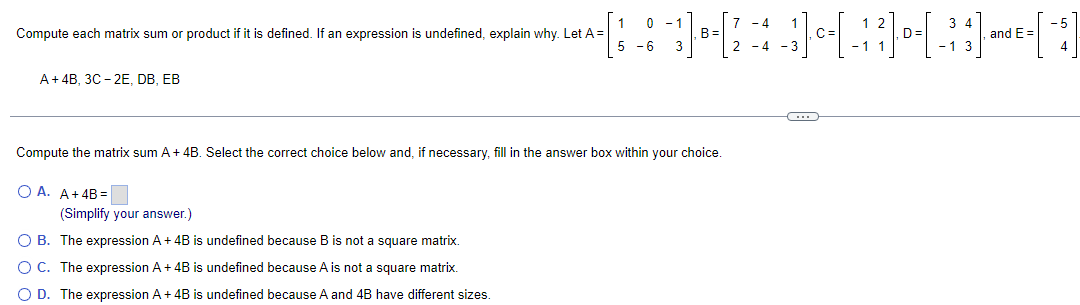 Solved Compute AD. AD=Compute A−4I3 and (4I3)A, where | Chegg.com
