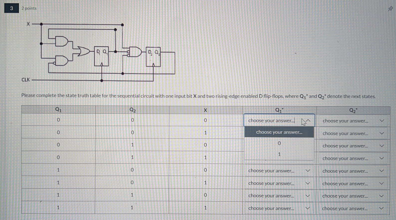 Solved 32 points Please complete the state truth table for | Chegg.com