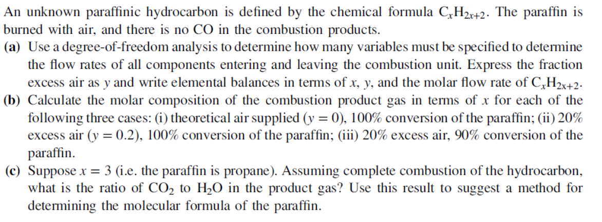 Solved An unknown paraffinic hydrocarbon is defined by the | Chegg.com