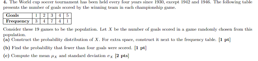 Solved 4. The World cup soccer tournament has been held | Chegg.com