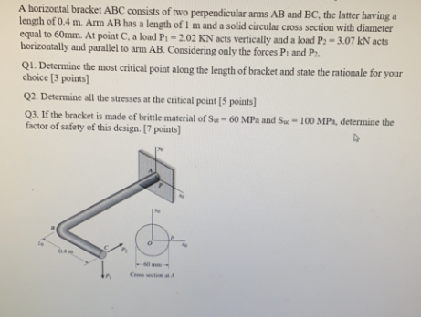 Solved A horizontal bracket ABC consists of two | Chegg.com