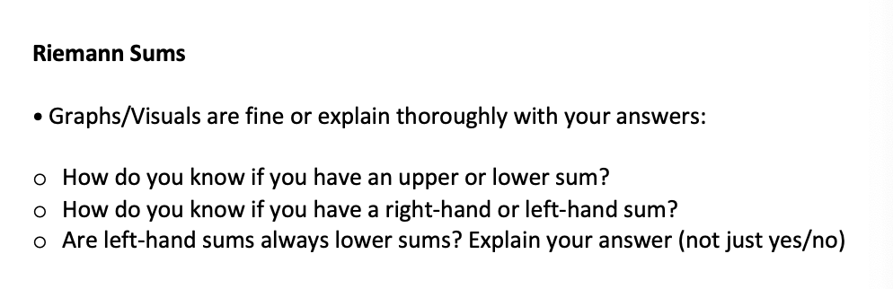 Solved Riemann Sums - Graphs/Visuals are fine or explain | Chegg.com