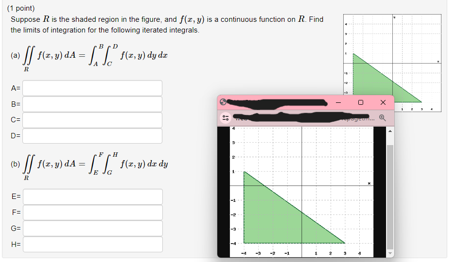 Solved (1 ﻿point)Suppose R ﻿is the shaded region in the | Chegg.com