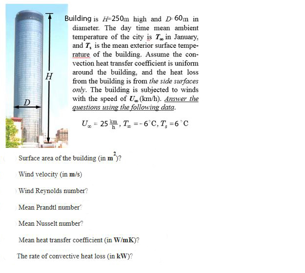 Solved Building is H=250m high and D 60m in diameter. The | Chegg.com