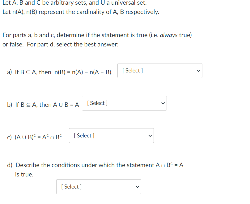 Solved Let A, B and C be arbitrary sets, and U a universal | Chegg.com