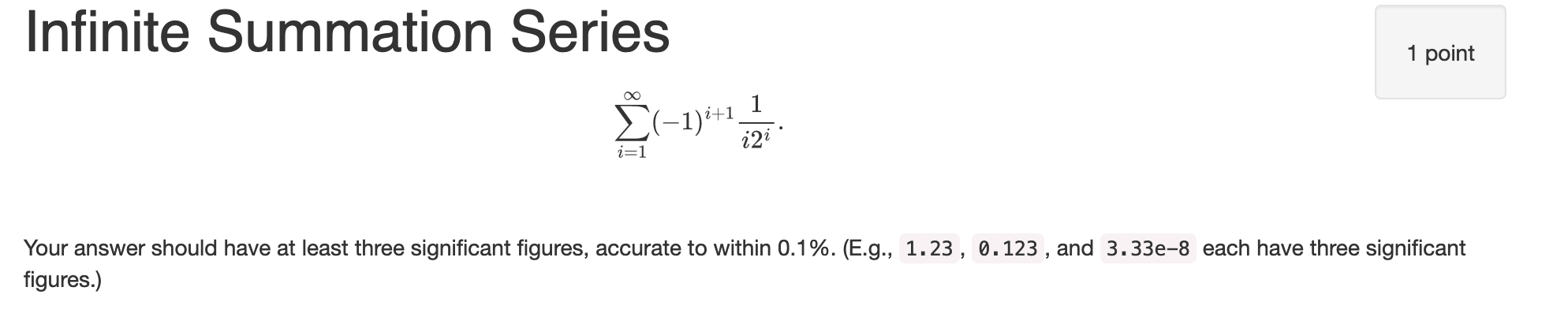 Solved Infinite Summation Series ∑i 1∞ −1 I 1i2i1 Your Ans