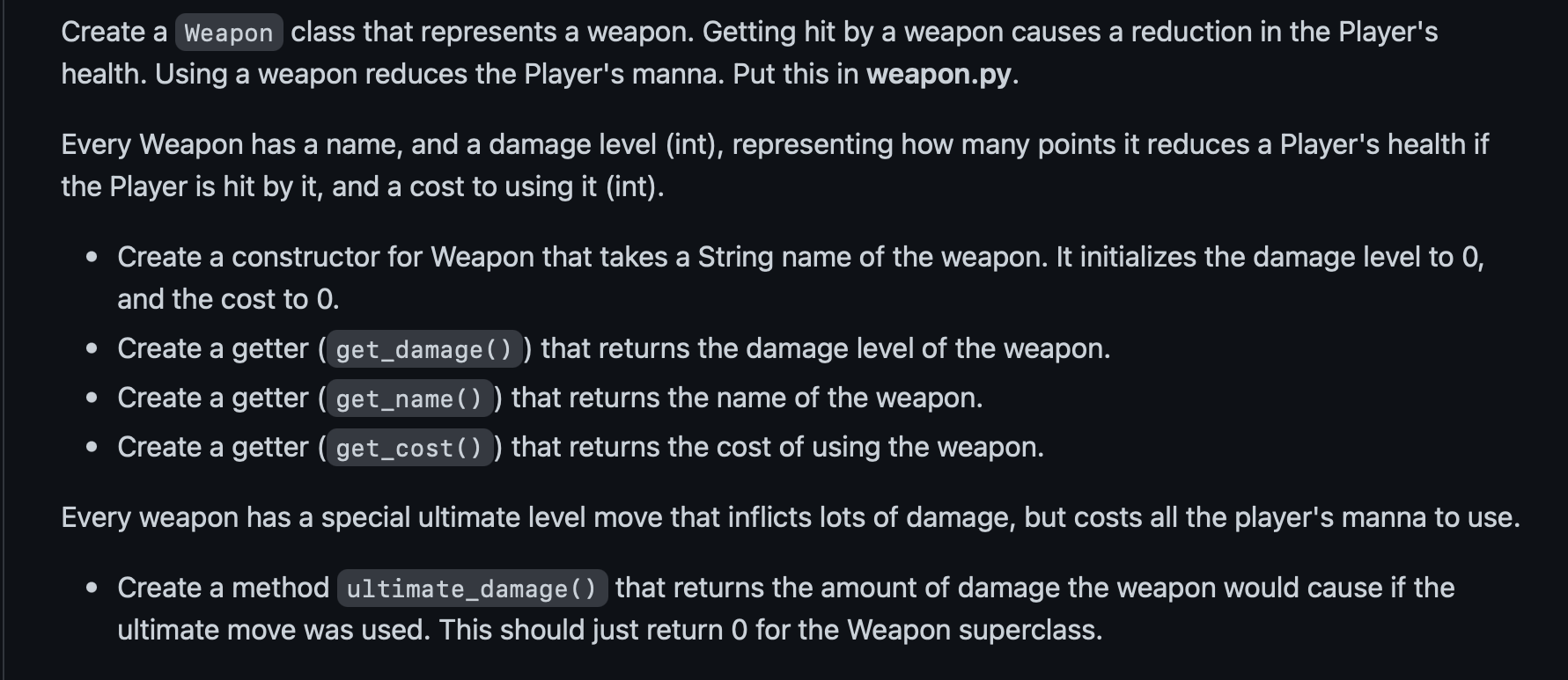 Solved Create a Weapon class that represents a weapon. | Chegg.com