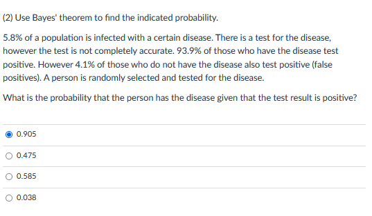 Solved (2) ﻿Use Bayes' theorem to find the indicated | Chegg.com