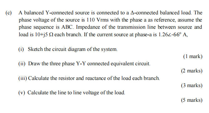 Solved (C) A balanced Y-connected source is connected to a | Chegg.com