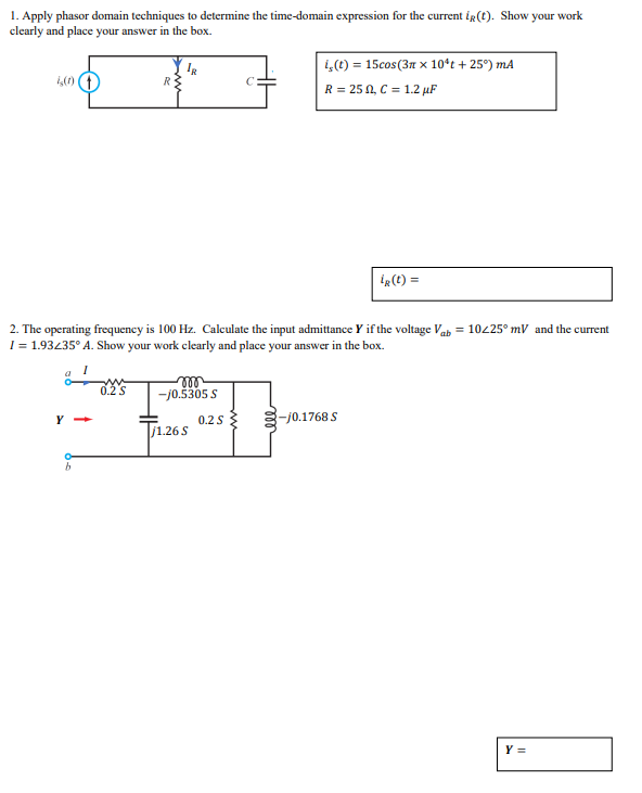Solved 1. Apply phasor domain techniques to determine the | Chegg.com