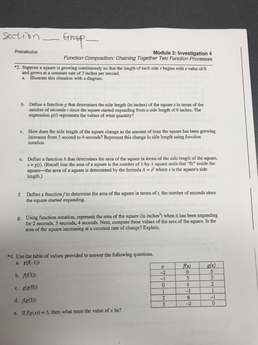 Solved roef Precalculus Module 3: Investigation 4 Function | Chegg.com
