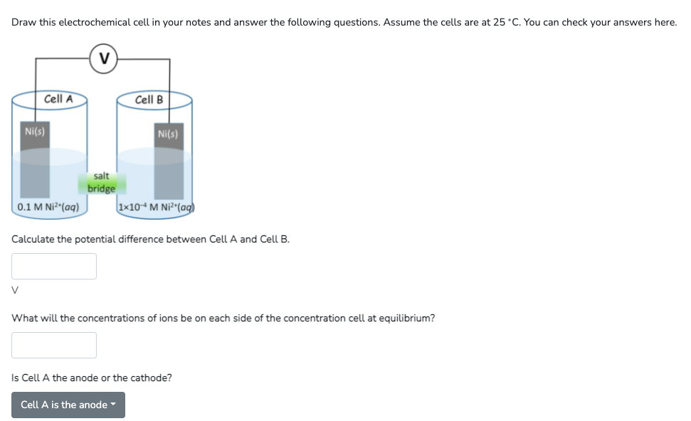Solved Draw this electrochemical cell in your notes and | Chegg.com