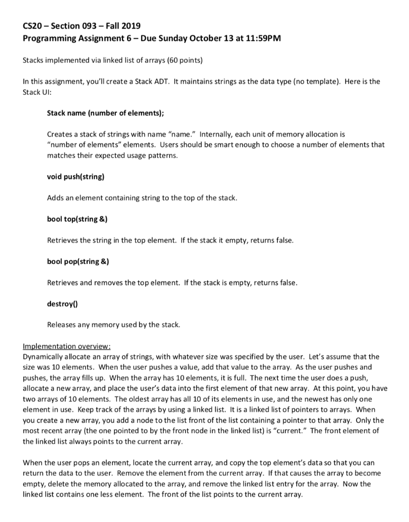 CS20 - Section 093 - Fall 2019 Programming Assignment | Chegg.com