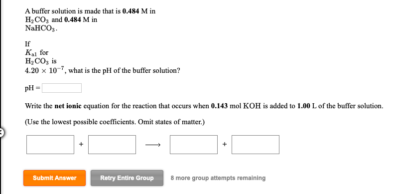 Solved A buffer solution is made that is 0.484 M in H2CO3 | Chegg.com