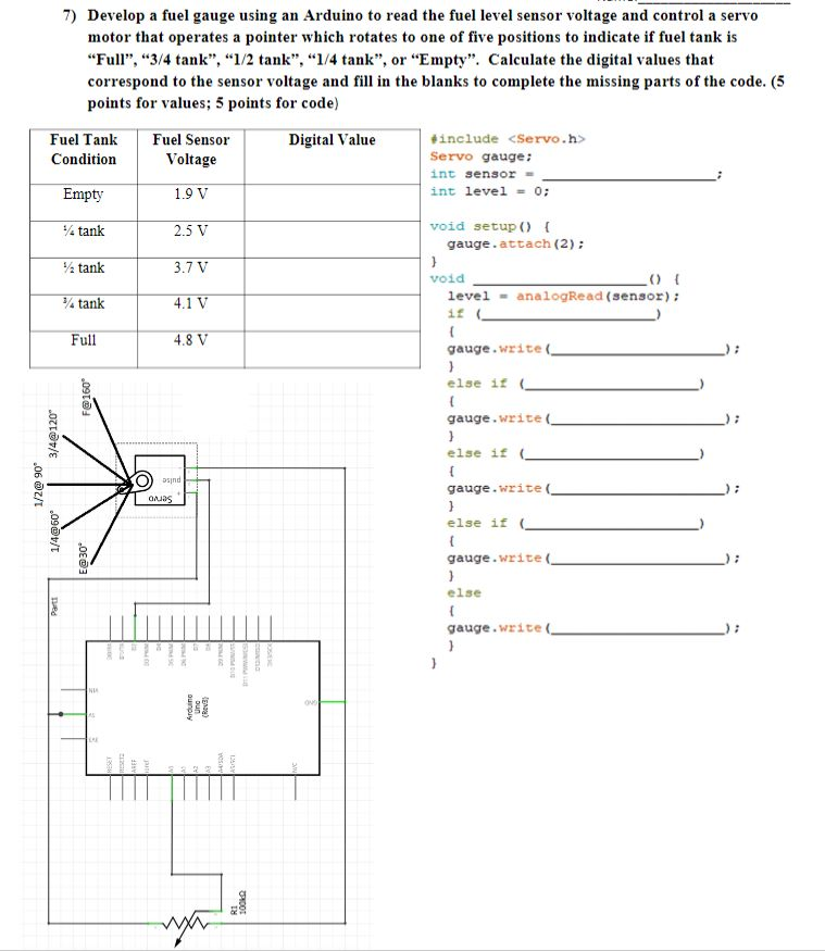 7) Develop a fuel gauge using an Arduino to read the | Chegg.com
