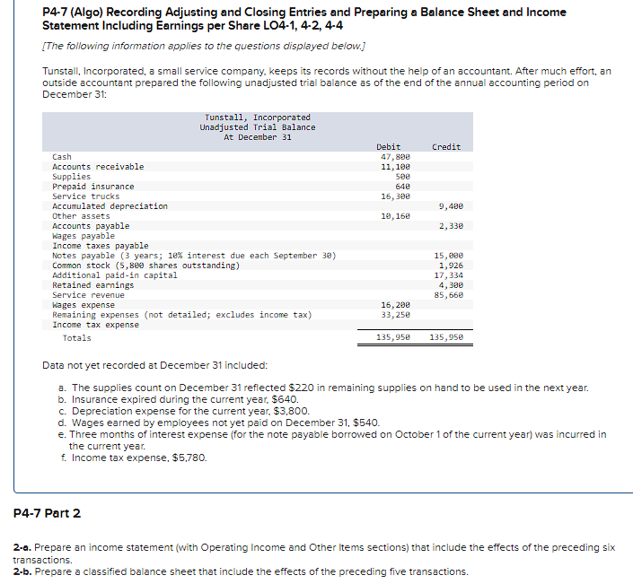 Solved P4-7 (Algo) ﻿Recording Adjusting and Closing Entries | Chegg.com