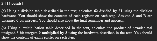 Solved 3. [14 points] (a) Using a division table described | Chegg.com