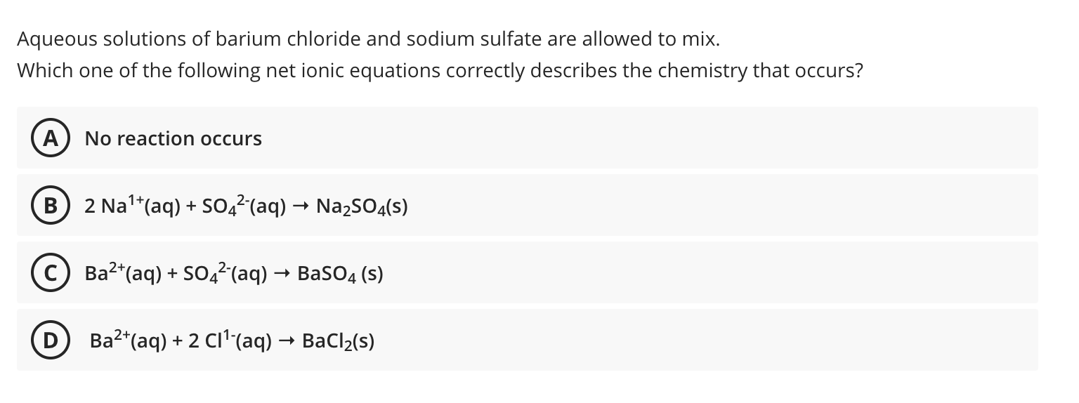 Solved Aqueous solutions of barium chloride and sodium | Chegg.com