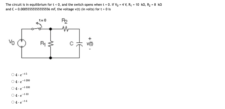 Solved The circuit is in equilibrium for t