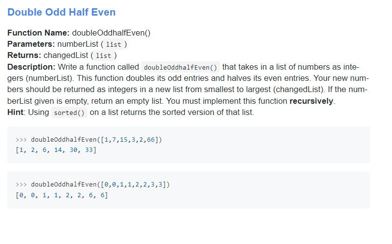 Solved Double Odd Half Even Function Name: | Chegg.com