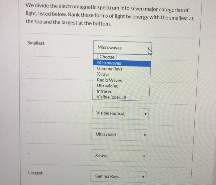 Solved We divide the electromagnetic spectrum into seven | Chegg.com