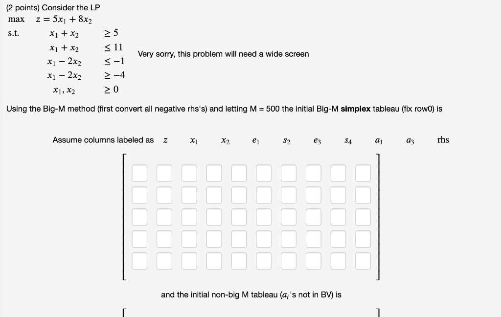 Solved (2 points) Consider the LP max z = 5x1 + 8x2 s.t. x1 | Chegg.com