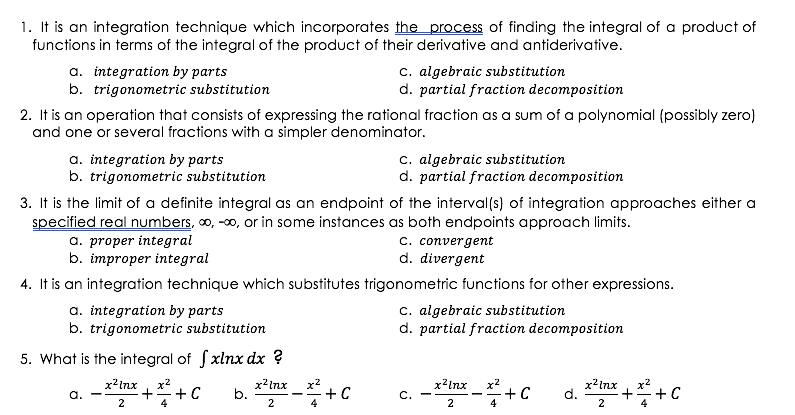 Solved 1. It is an integration technique which incorporates | Chegg.com